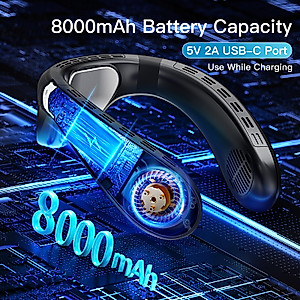 Neck Air Conditioner, Full-body Cooling Neck Fan, 8000mAh Rechargeable Wearable AC Air Conditioner with Large Cooling Plate, 3 Speeds Portable Personal Instant Neck Fan Cooler (Dark Night Black)