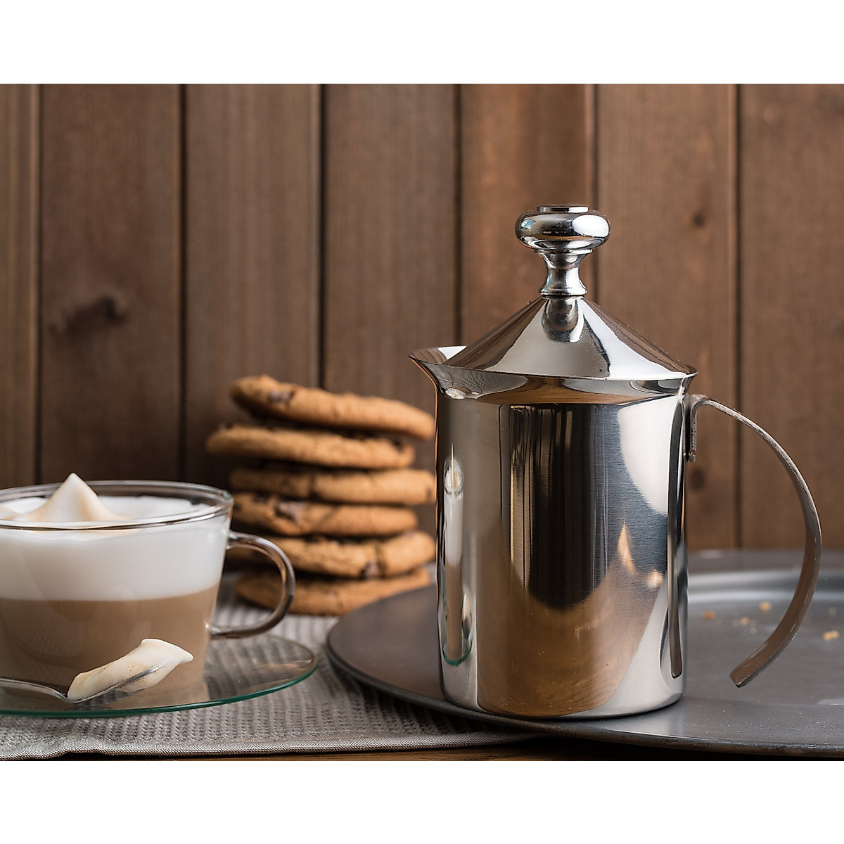 Bellemain Milk Frother Handheld, Thick, Creamy Milk Foam Maker, Warm & Cold Milk Foamer | Stainless Steel Hand Held Frother for Coffee, Latte, Cappuccino, Frappe, Matcha, Hot Chocolate, 14 oz.