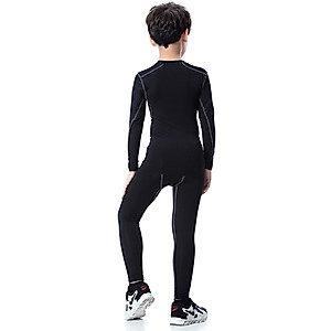 CVVTEE Boys Athletic Base Layer Compression Underwear Set 2pcs Thermal Long John for Kids (Black, 10)