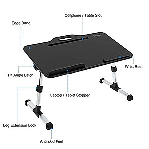 Laptop Desk Bed Tray Table, Height & Angle Adjustable Sit and Stand Desk, Right & Left Handed Design Portable Laptop Table with Handle,Foldable Bed Desk for Laptop and Writing in Sofa Couch
