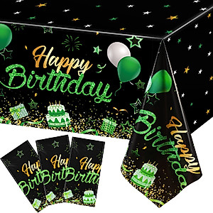 Breling 3 Pack Birthday Party Supplies Confetti Sprinkles Happy Birthday Tablecloths Starry Table Covers for Kids Adults Birthday Party Decorations, 54 x 108 Inches (Green and Black)