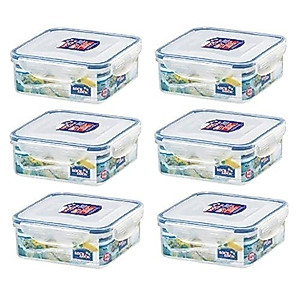 (Pack of 6) LOCK & LOCK Airtight Square Food Storage Container 29.41-oz / 3.68-cup