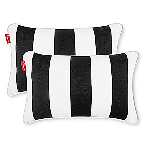 Pcinfuns Outdoor/Indoor Decorative Pillows,Water Repellent Throw Pillow,Garden Cushions for Home Patio Coach Sofa Use,Black White Stripe,20" x 12",Set of 2