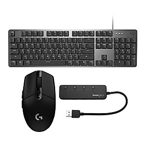 Logitech K845 Illuminated Keyboard (Cherry Red Switches) with Logitech G305 Gaming Mouse and Knox Gear 4-Port USB Hub Bundle (3 Items)