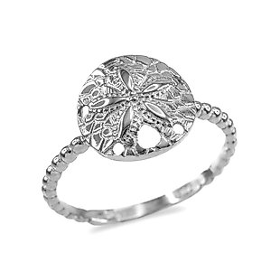 Claddagh Gold Certified 925 Sterling Silver Beaded Band Sand Dollar Ring (Size 8.5)