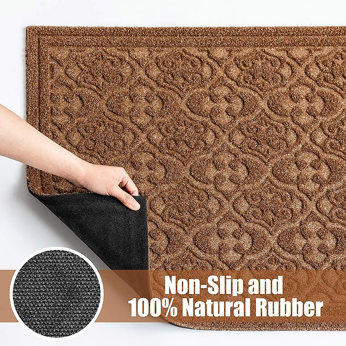 MAT 7-BANQUET Indoor Outdoor Door Mats 36" x 24", Waterproof All-Season WeatherMax Doormat, Heavier Durable Natural Rubber, Dry Out Easily, Non-Slip, Low Profile, Easy Clean Patio Entrance Mat, Brown