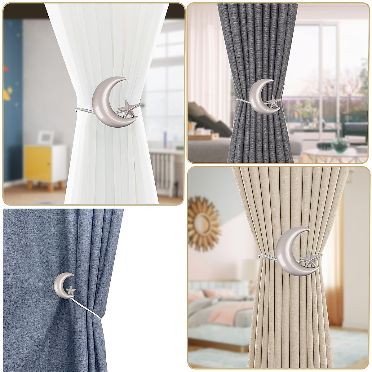 Curtain Tiebacks, 2 Pack Magnetic Curtain Tiebacks Star Moon Curtain tie Back Curtain holdbacks Magnetic Curtain Clips Curtain tie Backs Curtain Clips Holder for Window Draperies Hold Curtains Drape