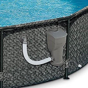 Summer Waves 12' x 33" Outdoor Round Metal Frame Above Ground Swimming Pool with Skimmer Filter Pump and Filter Cartridge, Gray Wicker