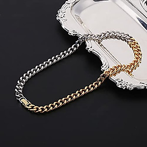 WOWORAMA Two Tone Gold Silver Cuban Link Necklace for Women Men 5mm Thick Chunky Curb Chain Choker Necklace, 18"