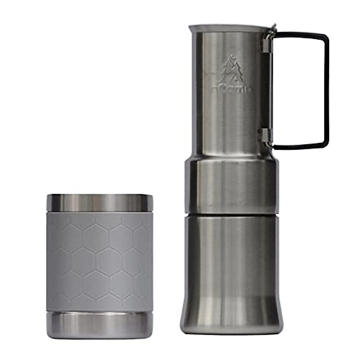 nCamp - Café, Portable Coffee Maker, Portable Espresso Machine, Compact Camping Coffee Maker, Stainless Steel Travel Coffee Maker with Camping Coffee Cup, Reusable, 12 oz
