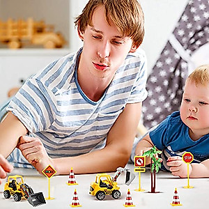 Construction Party Decoration 6-Count Cone-Shaped Molded Candles, 2 Pieces Construction Truck Decors, 1 Piece Palm Tree with Coconut and 5 Pieces Barricade Set for Birthday Cake Toppers