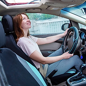 Car Pass Colour Piping Leather Universal Fit Steering Wheel Cover,Perfectly fit for 14.5-15 inches for Various Vehicles SUVs,Vans,Sedans,Cars (Black & Mint)