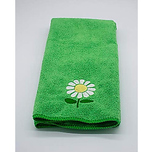 Plush Daisy Embroidered Daisy Microfiber Hand Towel - Green or Yellow - Bright and Sunny