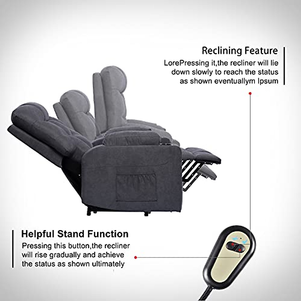 Living Room Power Lift Massage Recliner Chair for Elderly Heated Ergonomic Lounge Fabric Vibratory Massage Chair with Cup Holders/Heating/Remote Control Grey