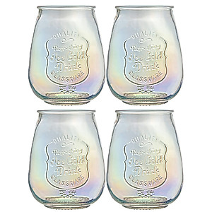 Glaver's Stemless Wine Luster Glasses – Wine Glasses Set of 4 – 21 Fl Oz Iridescent Glassware, with Embossed Logo Home Bar For Wine and Cocktails.