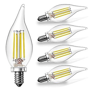 DAYBETTER E12 Candelabra Light Bulbs 60 Watt Equivalent, Dimmable LED Light Bulb Daylight White 5000K, Clear Filament Chandelier Light Bulbs 5.5W 600lm CA11 LED Bulbs, Ceiling Fan Light Bulbs, 5 Pack