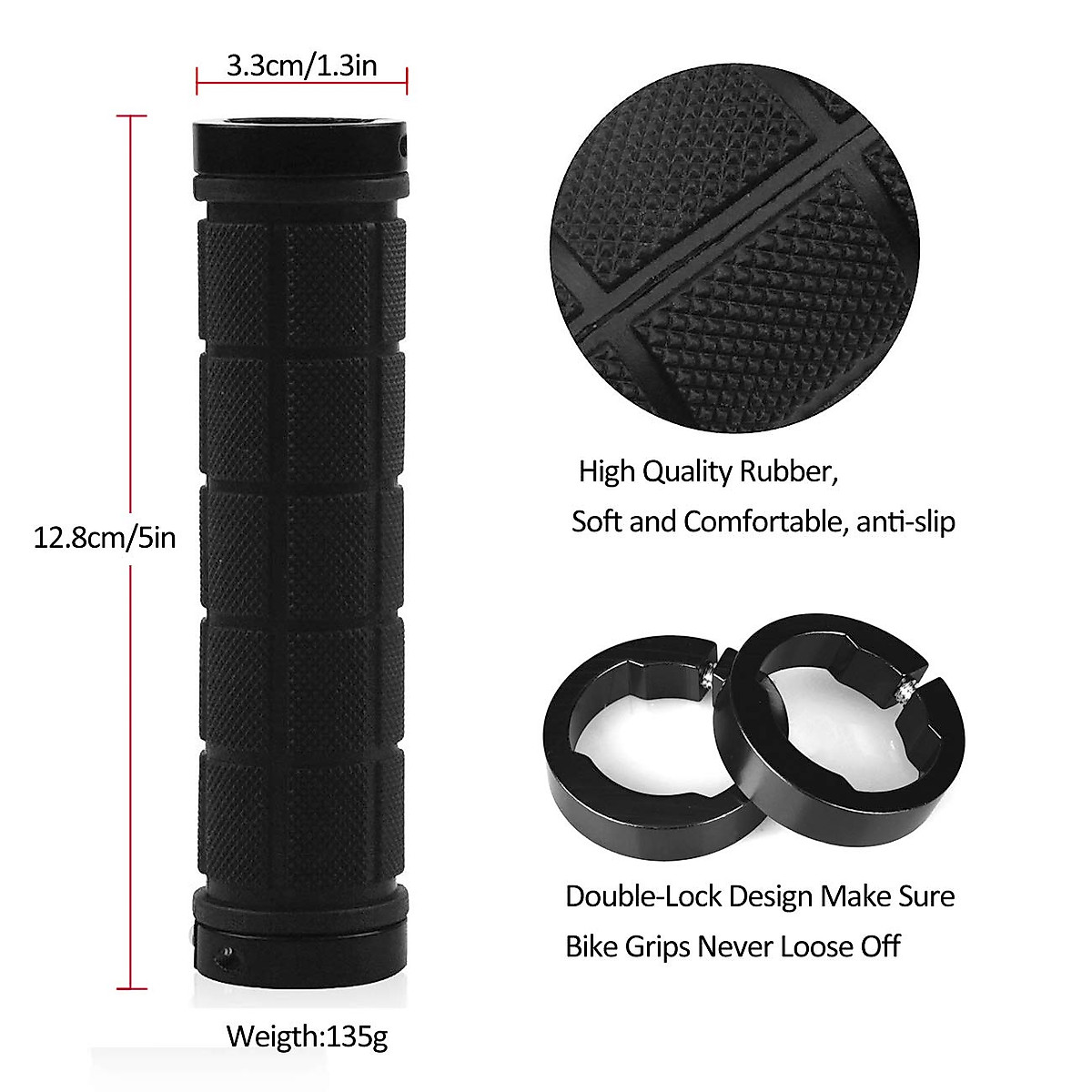 PLATT Bike Handlebar Grips Rubber Comfortable Bicycle Handle Grip for MTB/BMX with Plastic End Caps,Blue