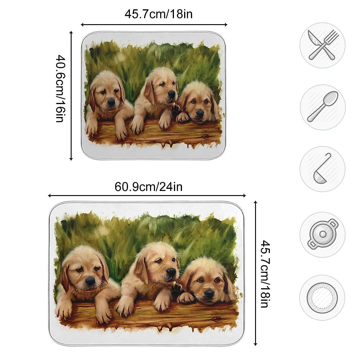 Kitchen Dish Drying Mat Watercolor Golden Retriever Dog Duggy Absorbent Washable Dish Drying Pad Drainer Rack Mat Heat Resistant Counter Protector for Glass Plate Cup Pan 16x18in