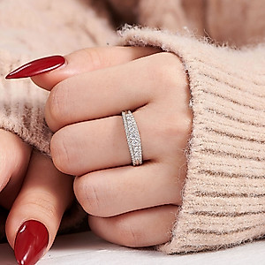 Wuziwen Anniversary Ring for Women Wedding Bands for Her 925 Sterling Silver Rings Eternity Promise Cubic Zirconia Size 6.5