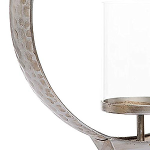 Foreside Home & Garden Large Hammered Metal Round Ring Pillar Candle Holder, Small, Silver