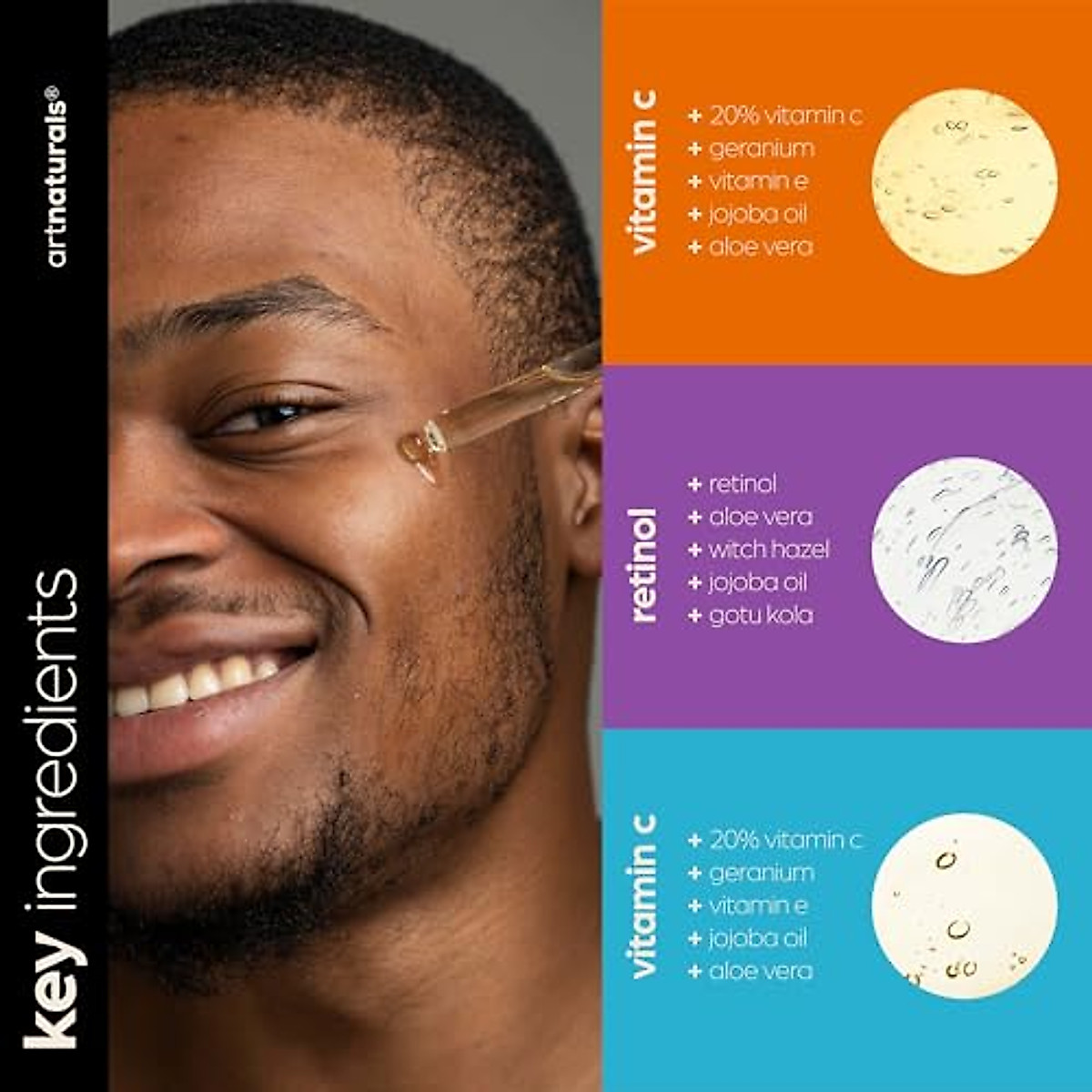 artnaturals Anti-Aging-Set with Vitamin-C Retinol and Hyaluronic-Acid - (3 x 1 Fl Oz / 30ml) Serum for Anti Wrinkle and Dark Circle Remover – All Natural and Moisturizing