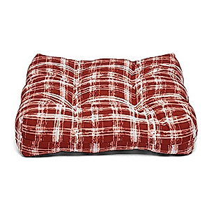 Amazon Basics Tufted Outdoor Patio Square Seat Cushion 19 x 19 x 5 Inches, Red Plaid Geo - Pack of 2