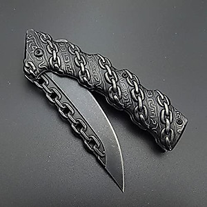 Stonewashed Pocket Knife - Chain Carved - Utility Fold Knife