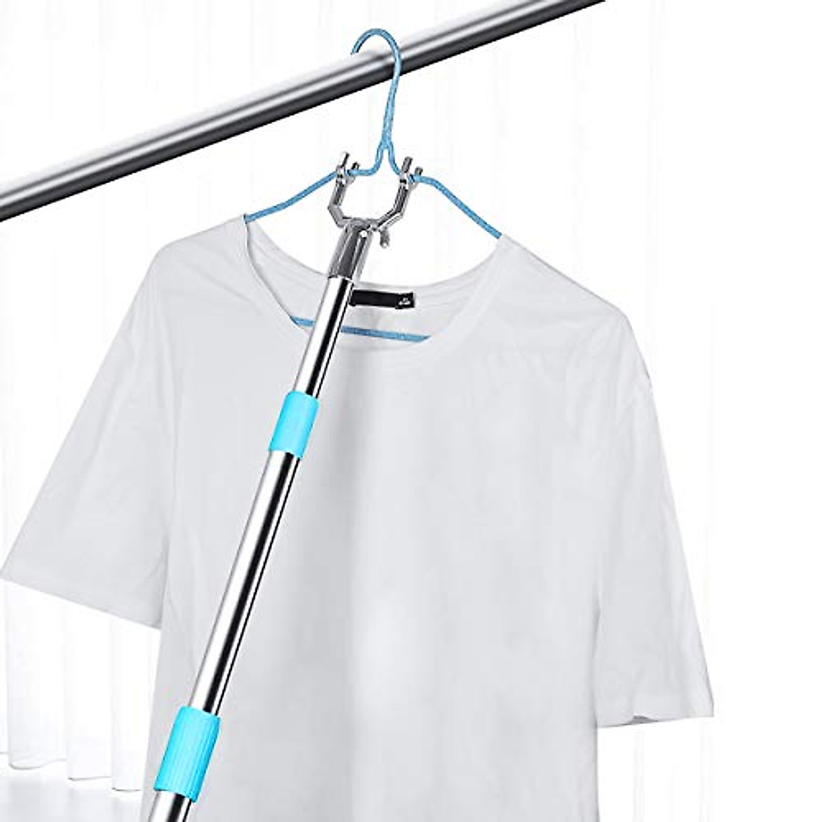 Support Bar with Closet Hook Pole,wardrobe Retractable Clothes Hanger Pole Hook,suitable for Wardrobe,hanger(maximum Length Can Only 78.7 Inches,don't Use to Outdoor Clothesline Pole,clothesline)