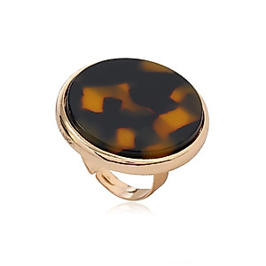 Dtja Round Tortoise Shell Statement Ring for Women Fashion Adjustable Acrylic Leopard Textured Big Band Finger Rings Comfort Fit Gold Plated Retro Birthday Holiday Y2K Party Jewelry