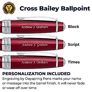 Dayspring Pens Cross Pen | Engraved/Personalized Cross Bailey Red Lacquer Ballpoint Gift Pen - Chrome Trim AT0452-8. Custom Engraving Included.