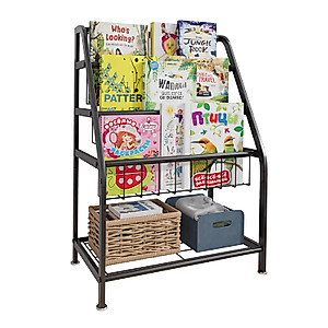 aboxoo Kids Bookshelf Todder Freestanding for Children Room 18 inches Small Toddler Bookcase Toy Organizer Play Black Stable Bookcase Bookstore Library Book Unit Storage for Small Place,Black