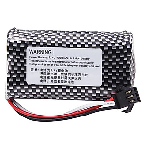 Blomiky 2 Pack 7.4V 1300mAh Li-ion Rechargeable Battery with SM3P Plug and Charger Cable Replacment for Huina 1575 RC Construction Truck / 1575 Battery 2