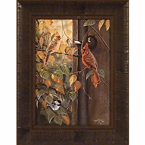 The Gathering by Rick Kelley 14x18 Cardinals Chickadees Birds Framed Art Print Wall Décor Picture