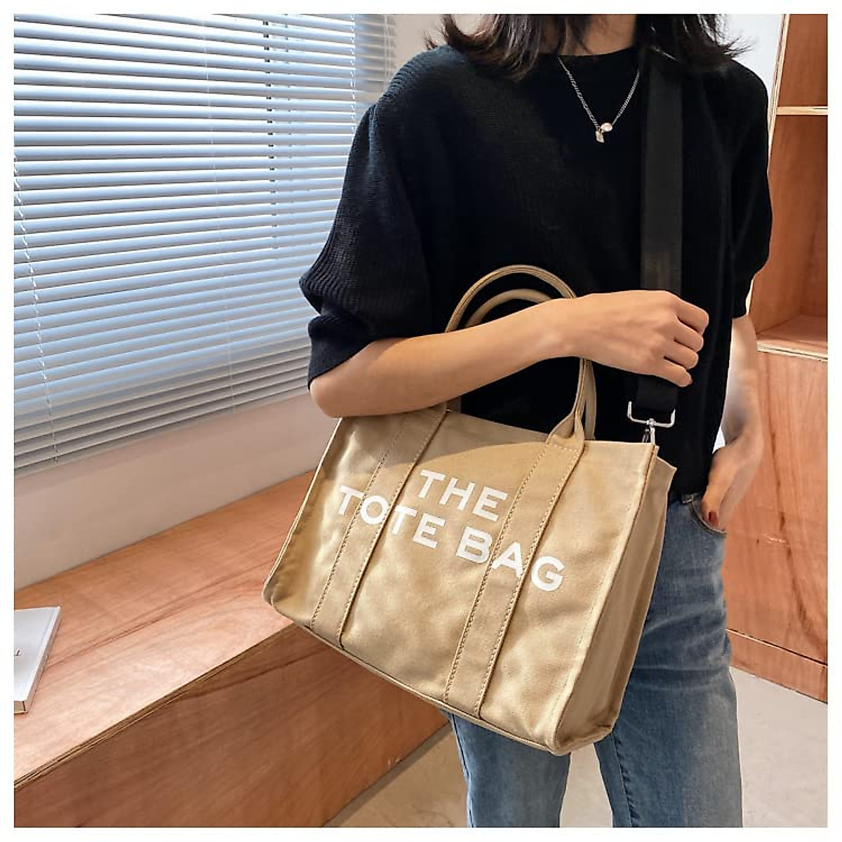 The Tote Bag for Women, Canvas Work Travel Handbag with Shoulder Strap Top-Handle Shoulder Crossbody Bags for Daily, Office (khaki)