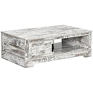 HOMCOM Rustic Coffee Table with Storage, Vintage Coffee Table for Living Room Furniture, Cocktail Table with Cabinet, Open Storage Compartments