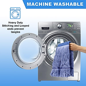 2 Pack Mop Head Replacement, Cleaning Heavy Duty Mop Head Commercial Replacement, Wet Industrial Blue Cotton Looped End String Head Refills,Wet Refills Head Optimal Absorption and Durability(Blue)