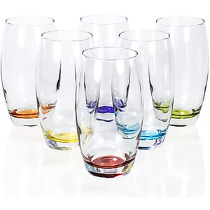 Red Co. Large 16 oz Multicolored Drinking Glass Set of 6 for Water, Beverage, Cocktail, Mixed Drinks