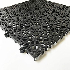 smabee 12 Pack Interlocking PVC Non-Slip Tile Drainage Mat 11.75" x 11.75" for Drain Pool Kitchen Deck Patio Boat Snowflake Shape (Black)