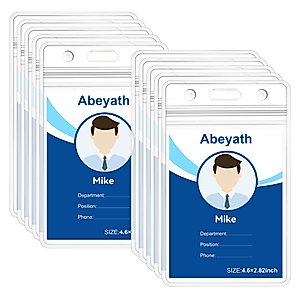 ABEYATH 10Pcs Extra Thick ID Card Name Badge Holder Heavy Duty Waterproof Clear Plastic PVC Vertical Sleeve Pocket Resealable