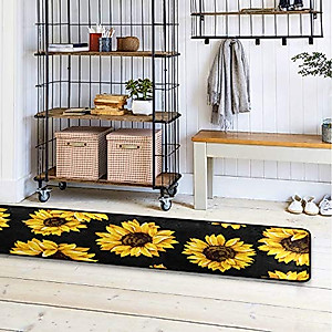 Sunflower Black Kitchen Rugs Non-Slip Soft Doormats Bath Carpet Floor Runner Area Rugs for Home Dining Living Room Bedroom 72" X 24"