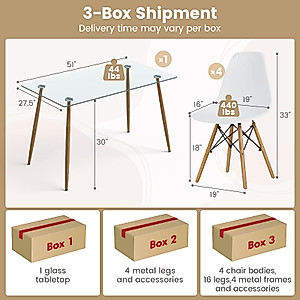 Tangkula Dining Table Set for 4, Modern Kitchen Table and Chairs Set of 4, Glass Dining Room Table Set for Small Living Room, Kitchen