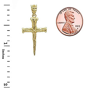 Polished 10K Yellow Gold Nail Cross Christian Faith Pendant Charm Necklace