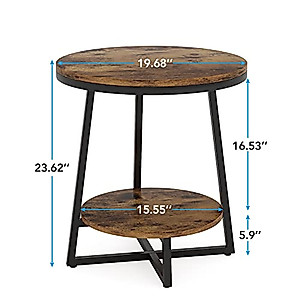 Tribesigns End Table, 2 Tier Round Side Table with Storage Shelf, Industrial Nightstand Bedside Table Coffee Accent Table for Living Room Bedroom Small Space, Rustic Brown