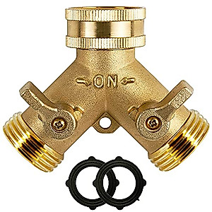 Triumpeek Brass Garden Hose Splitter, 3/4 Inch Brass Hose Connector, 2-Way Y Brass Hose Connector