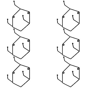 MyGift Wall Mounted Matte Black Metal Coffee Mug Holder Rack with 3 Hooks, Modern Geometric Hanging Mug Holder Set of 6 - Handcrafted in India