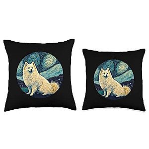 American Eskimo Love Fun Fi American Eskimo Starry Night Painting Dog Mom Dad Throw Pillow, 16x16, Multicolor