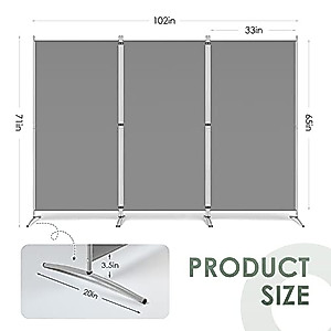 RANTILA 3 Panel Room Divider, 6 Ft Tall Folding Privacy Screen Freestanding Room Partition Wall Dividers, 102''W x 20''D x 71''H, Grey