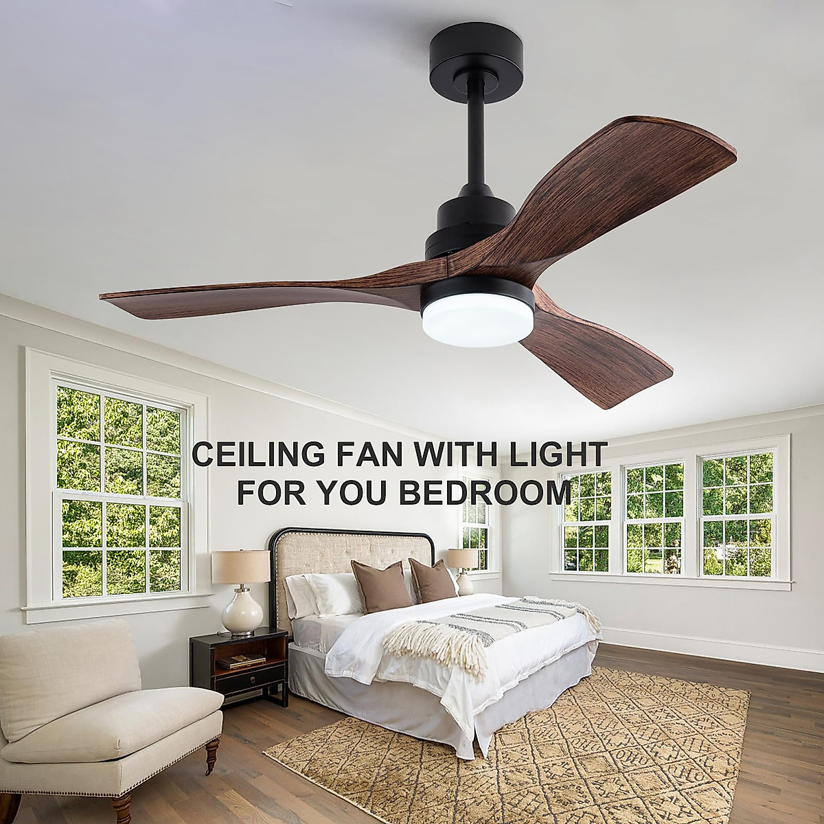OMYU 42 Inch Ceiling Fan with Lights, ABS Blades 3 Color Temperatures and Quiet Reversible DC Motor, Modern Brown 42 Inch Ceiling Fans for Bedroom Living Room Study Office