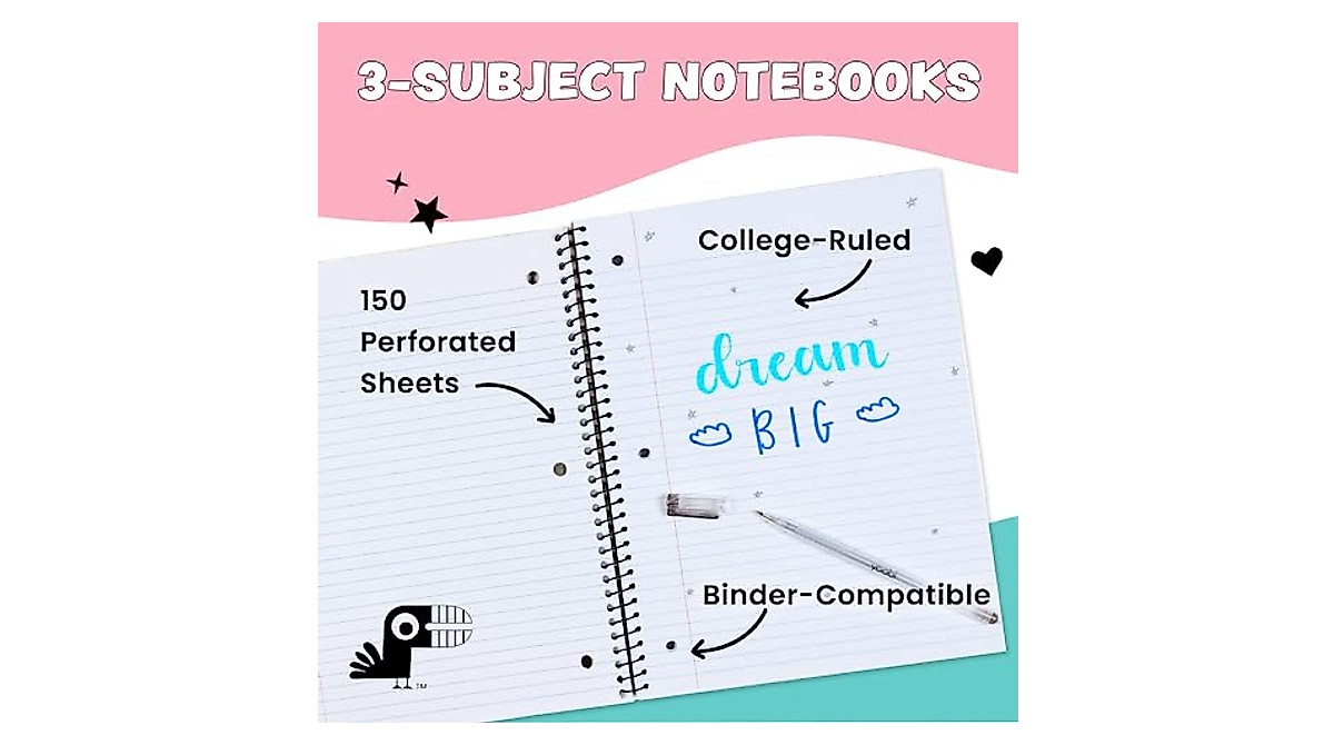 Yoobi 3-Pack Spiral Notebooks for School & Office | Bright Colors