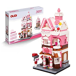 ANGFJ Girls Building Blocks Toys Candy House Building Kit Toys for Girls Street View Pink Bricks Toys Construction Play Set for Kids Best Gifts for Girls Age 6-12 and Up (319 Piece)
